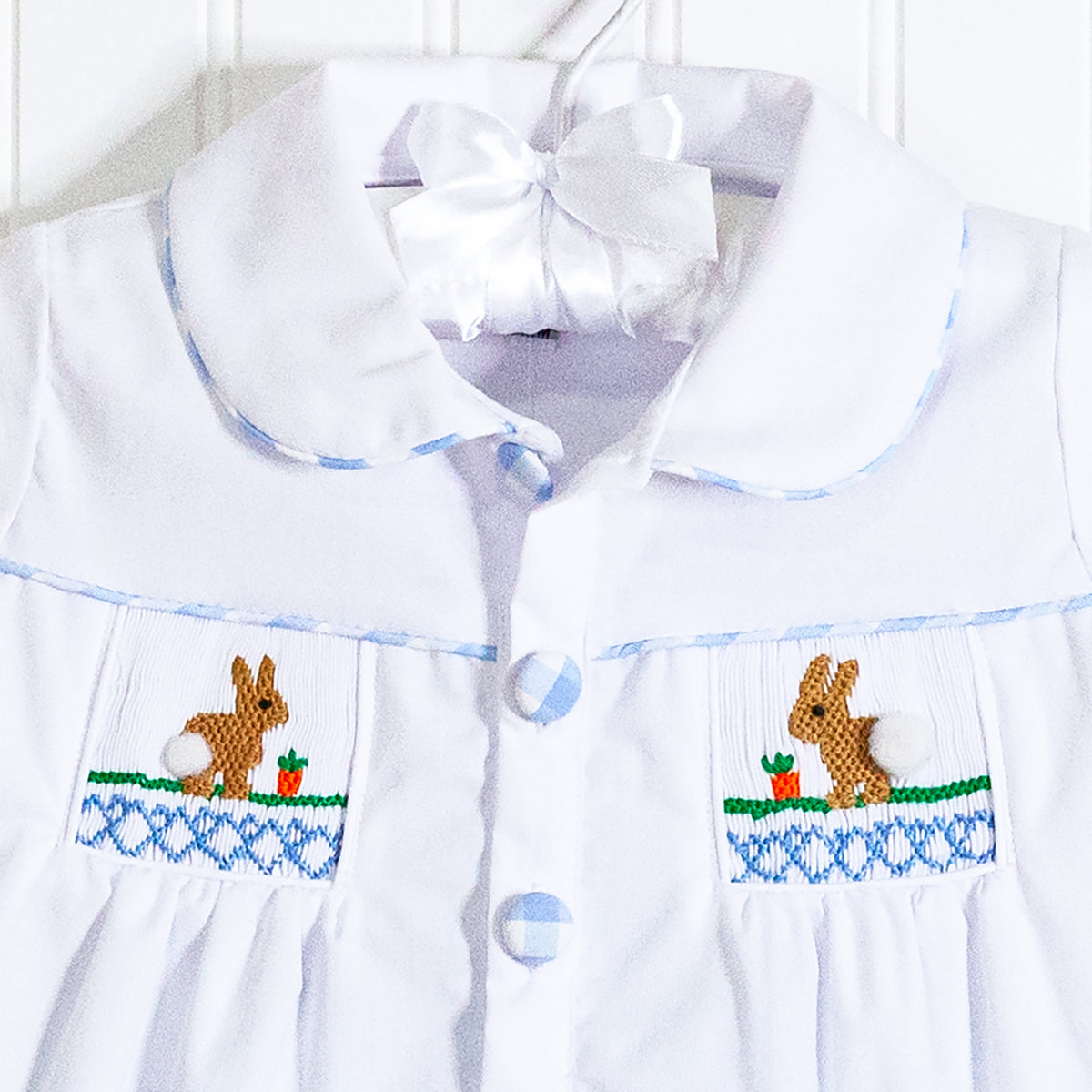 Smocked Bunny Short Set in Blue Gingham – Cotton Posy